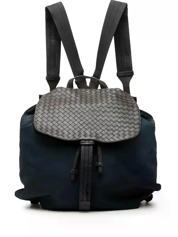 Bottega Veneta Canvas And Nappa Intrecciato Flap Backpack - Blue