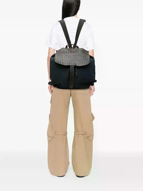 Bottega Veneta Canvas And Nappa Intrecciato Flap Backpack