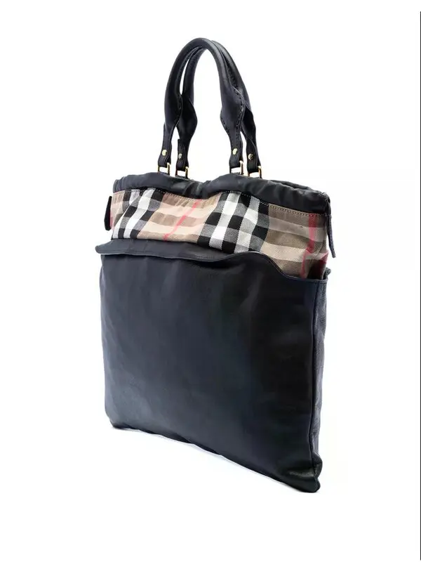 Burberry House Check Trimmed Leather Tote - Black