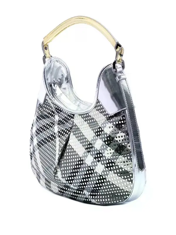 Burberry Metallic Patent And Check Nylon Hobo Bag - Grey
