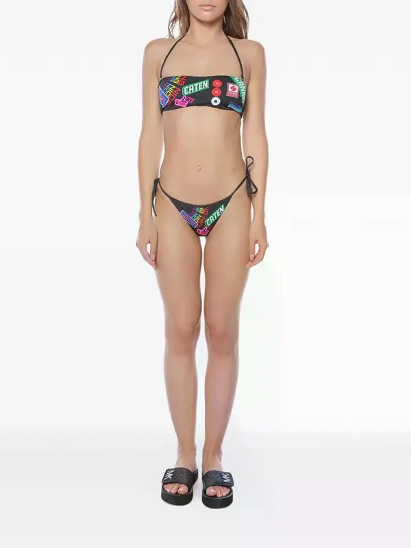 Dsquared2 Graphic Print Bandeau Bikini Top - Black