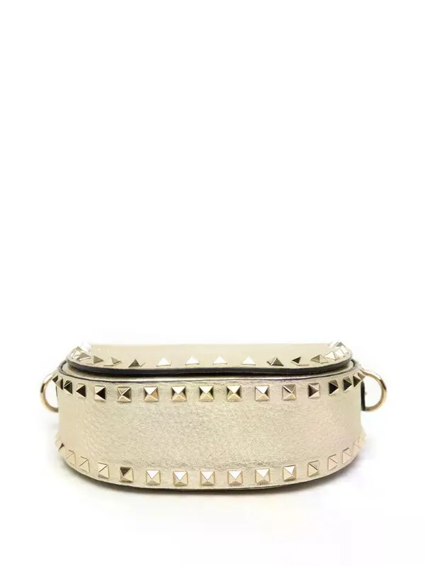 Valentino Garavani Metallic Grained Calfskin Rockstud Saddle Crossbody Bag - Gold