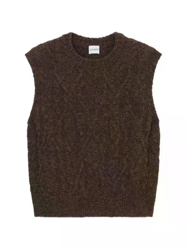 Closed Crew-neck Vest - Brown