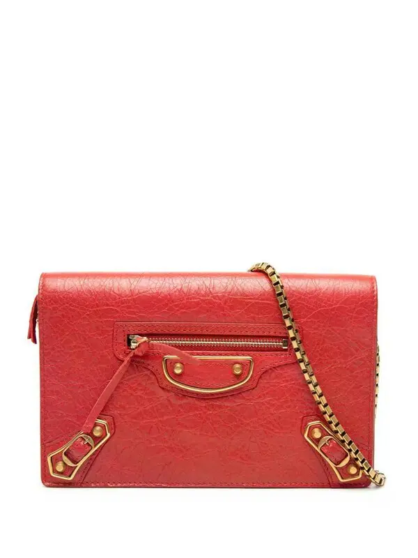 Balenciaga Chevre Motocross Wallet On Chain Crossbody Bag - Red