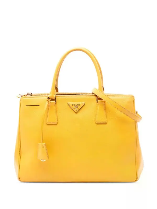 Prada Saffiano Lux Galleria Double Zip Satchel - Yellow