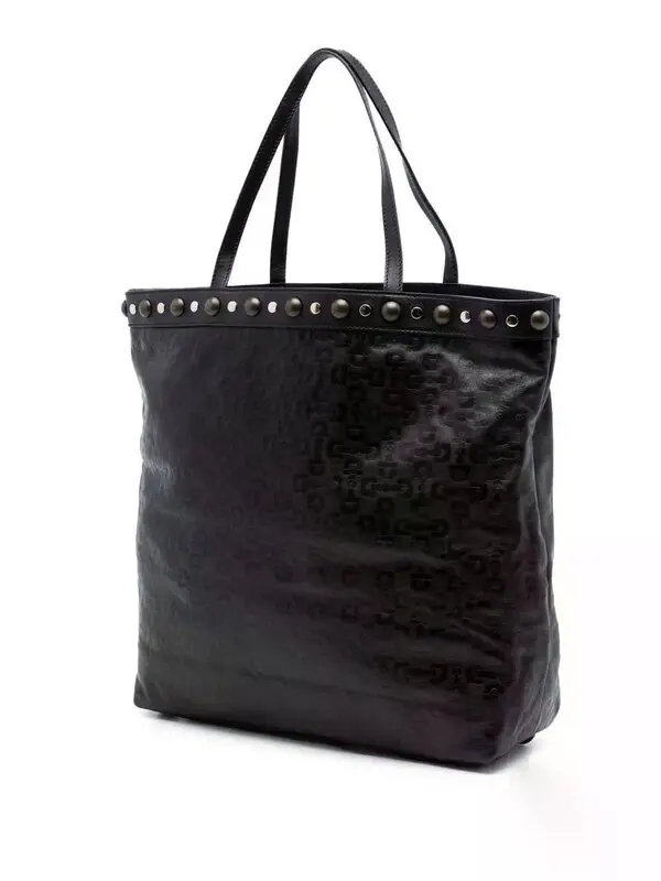 Gucci Embossed Studded Leather Horsebit Tote Bag