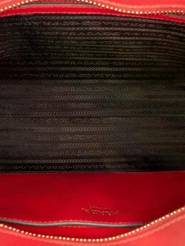 Prada Soft Calf Trimmed Saffiano Lux Zip Convertible Tote Satchel - Red