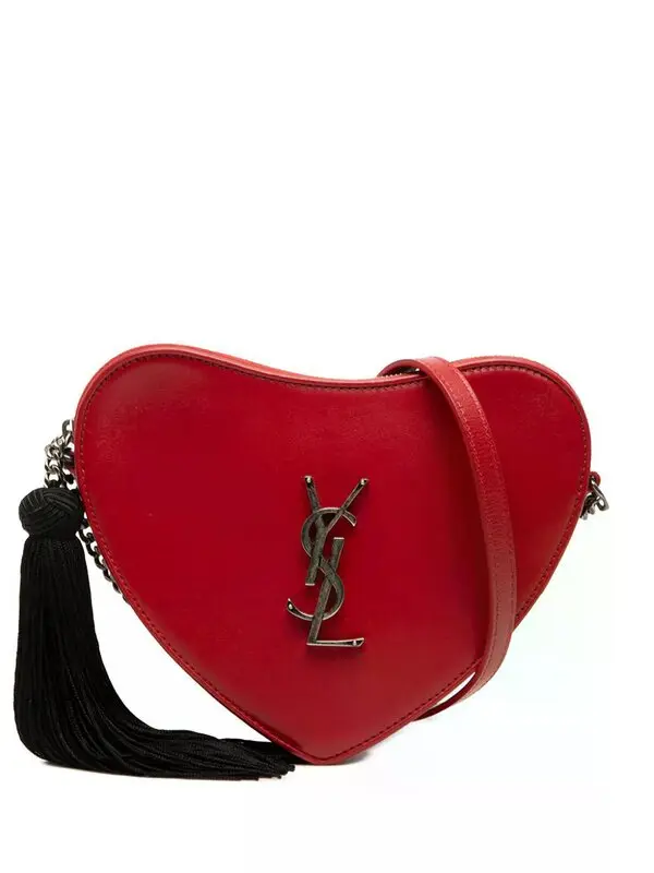 Saint Laurent Calfskin Monogram Sac Coeur Tassel Crossbody Bag - Red