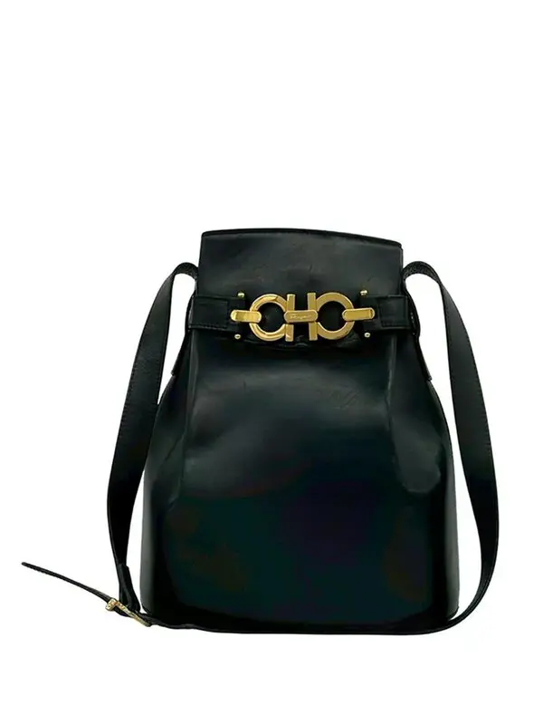 FERRAGAMO Leather Gancini Bucket Bag - Black