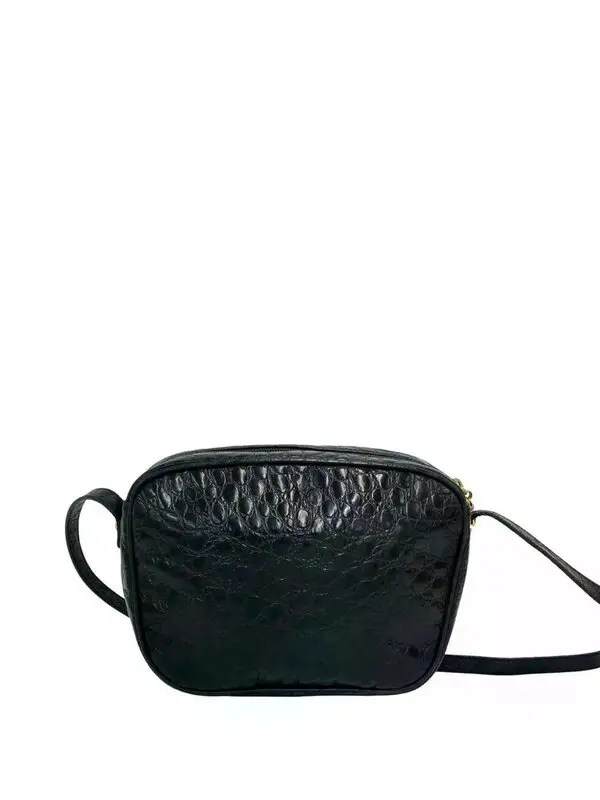 FERRAGAMO Croc Embossed Leather Vara Crossbody Bag - Black