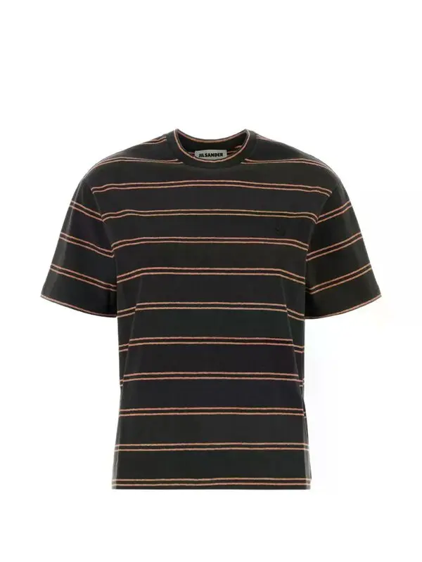 JIL SANDER Striped Embroidered T-shirt - Black