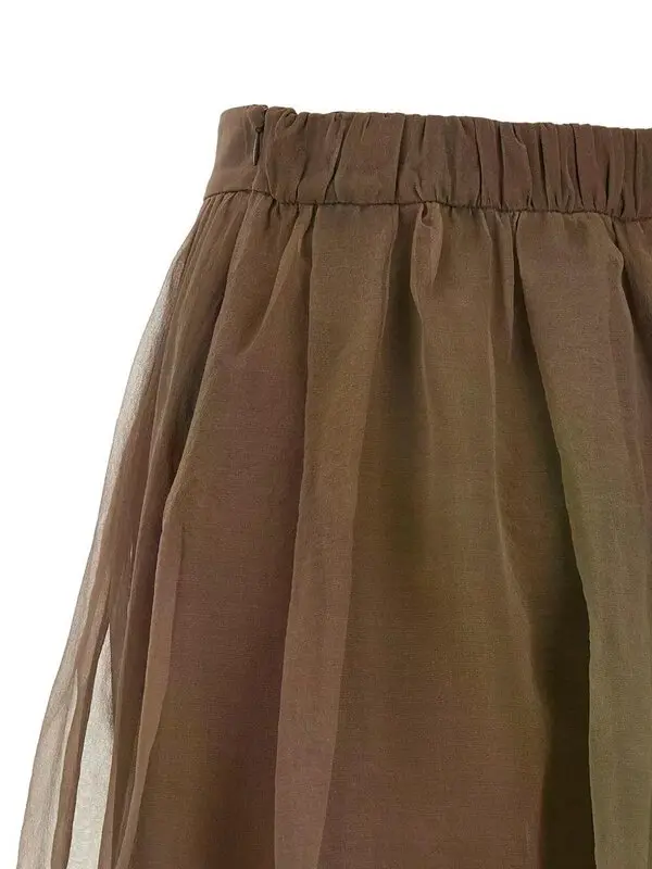 Brunello Cucinelli Circle Pleated Silk Midi Skirt
