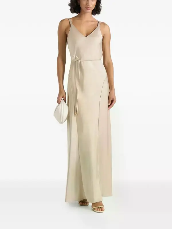 Manière De Voir Saffron Satin Belted Maxi Dress - Neutrals
