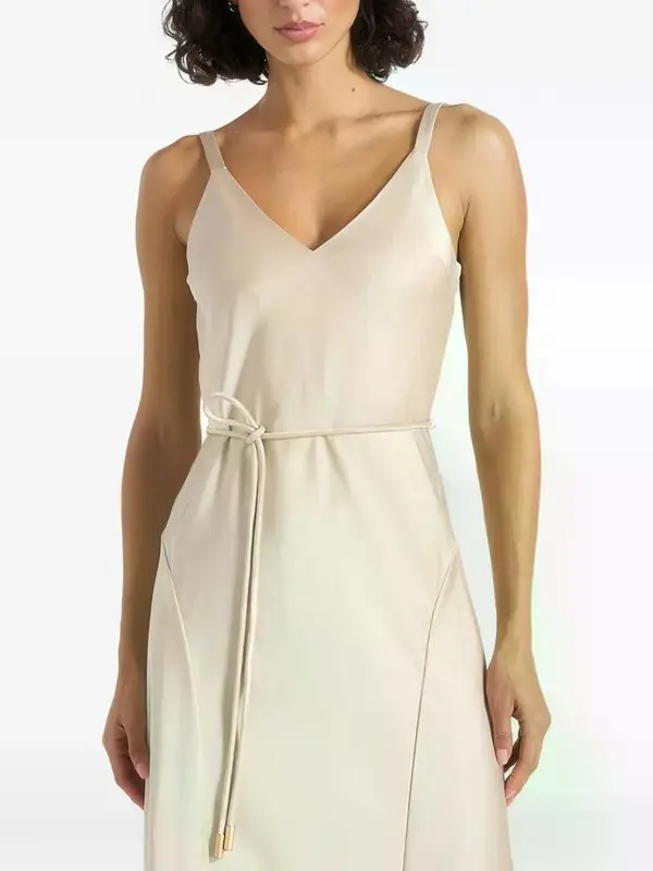 Manière De Voir Saffron Satin Belted Maxi Dress - Neutrals