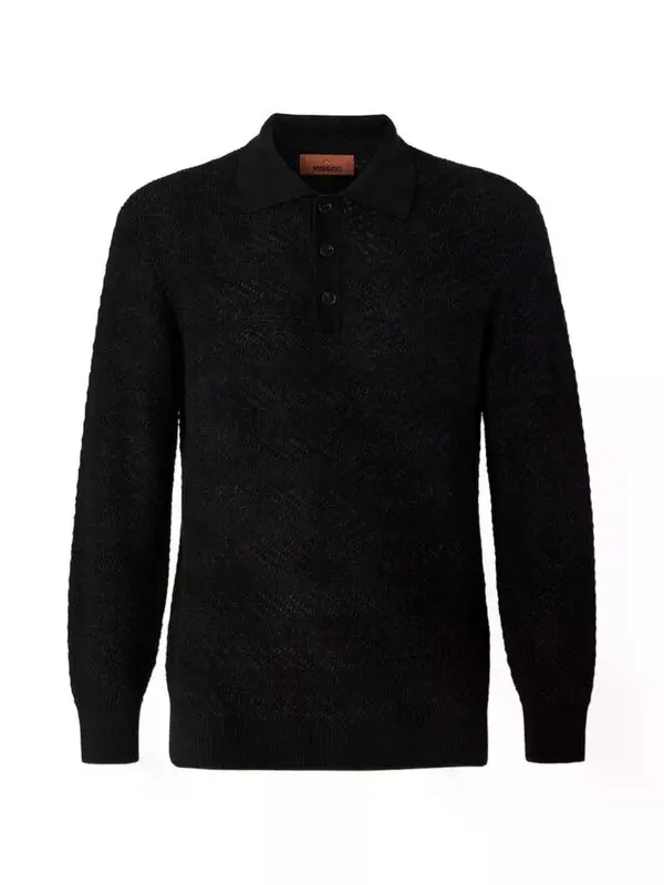 Missoni Long-sleeve Cotton And Wool Chevron Polo Shirt - Black