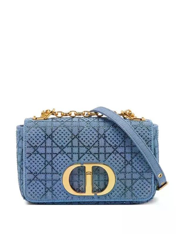 Dior Metallic Lurex Caro Cannage Shoulder Bag - Blue