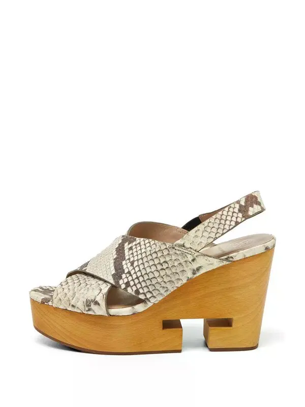 Tory Burch Python-embossed Cork Wedge Sandals - Neutrals