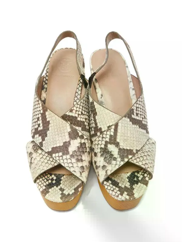 Tory Burch Python-embossed Cork Wedge Sandals