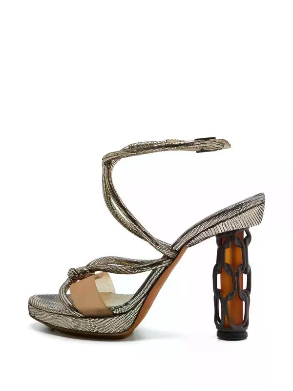 Fendi Lizard-embossed Chain-cage High-heeled Sandals - Grey