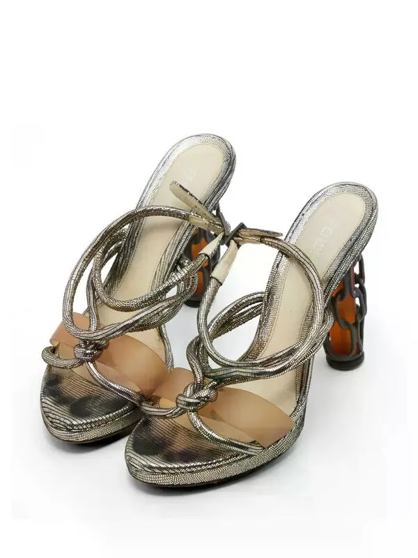 Fendi Lizard-embossed Chain-cage High-heeled Sandals