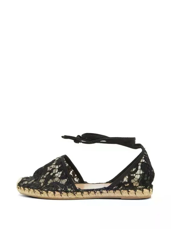 Valentino Garavani Lace Ankle-tie Flat Sandals - Black