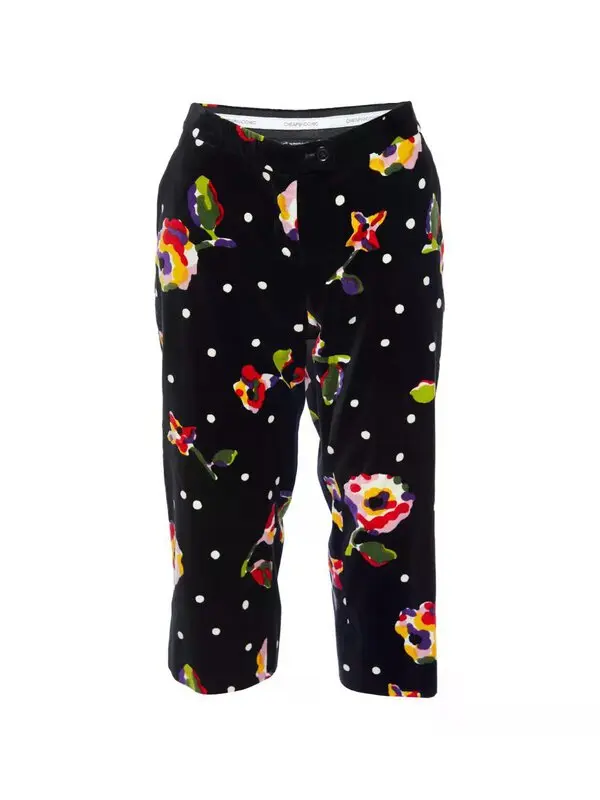 Moschino Velvet Floral Print Cropped Trousers - Black