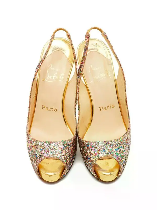 CHRISTIAN LOUBOUTIN No Prive Glitter Peep Toe Platform Slingback Sandals