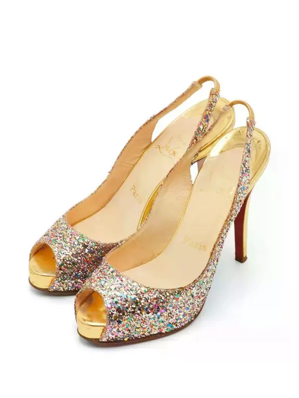 CHRISTIAN LOUBOUTIN No Prive Glitter Peep Toe Platform Slingback Sandals