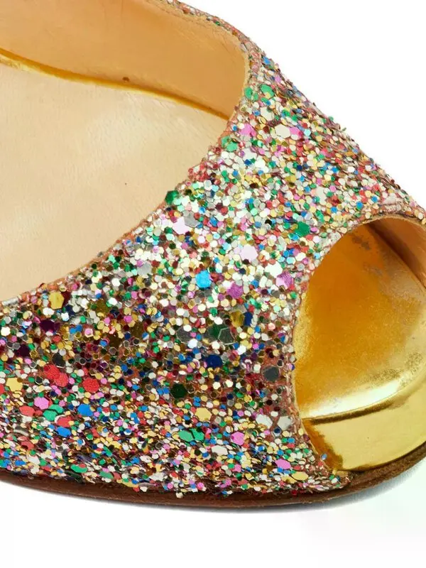 CHRISTIAN LOUBOUTIN No Prive Glitter Peep Toe Platform Slingback Sandals
