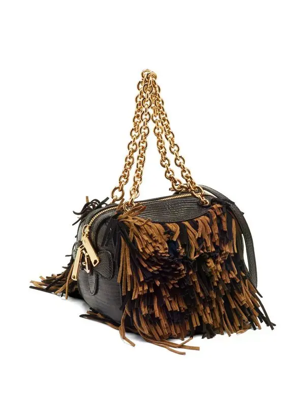 Burberry Lizard-embossed Shoulder Bag With Fringe