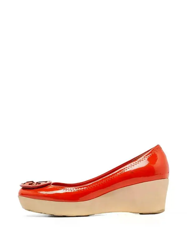 Tory Burch Patent Leather Wedge Platform Pumps - Orange