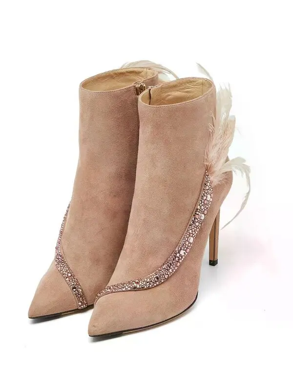 JIMMY CHOO Crystal-embellished Feather Ankle Boots
