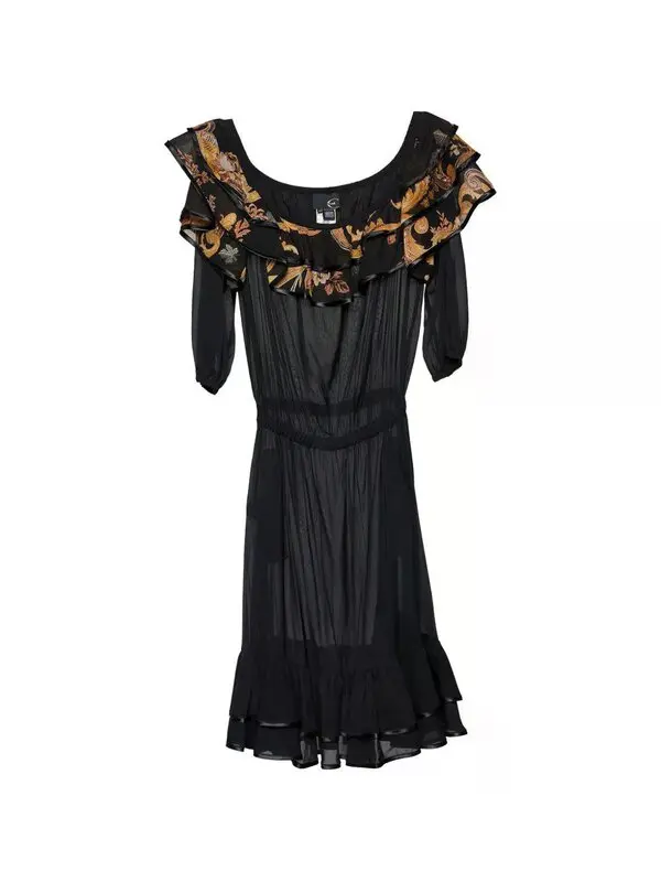 Just Cavalli Midi Tiered Printed Dress - Black