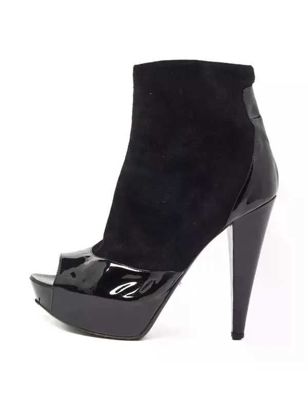 SERGIO ROSSI Patent Leather Peep Toe Platform Ankle Boots