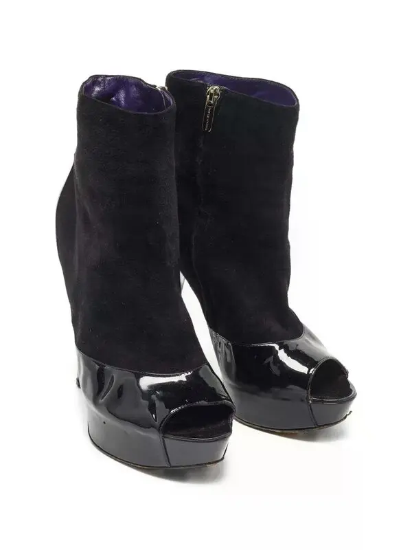 SERGIO ROSSI Patent Leather Peep Toe Platform Ankle Boots