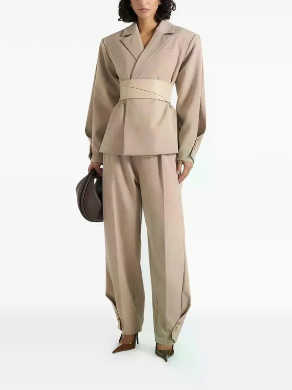 Manière De Voir Marie Twist-sleeve Tailored Blazer With Belt - Neutrals