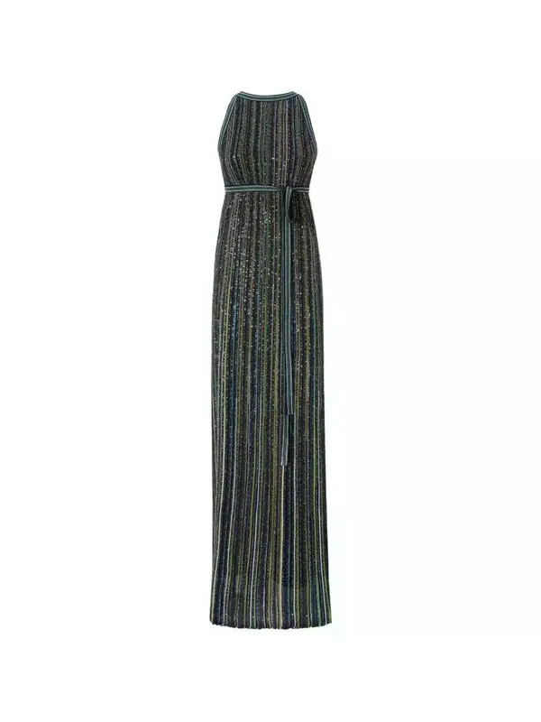 Missoni Long Striped Knit Dress With Sequins - Green