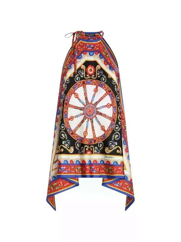 Dolce & Gabbana Carretto Print Halter Neck Twill Top