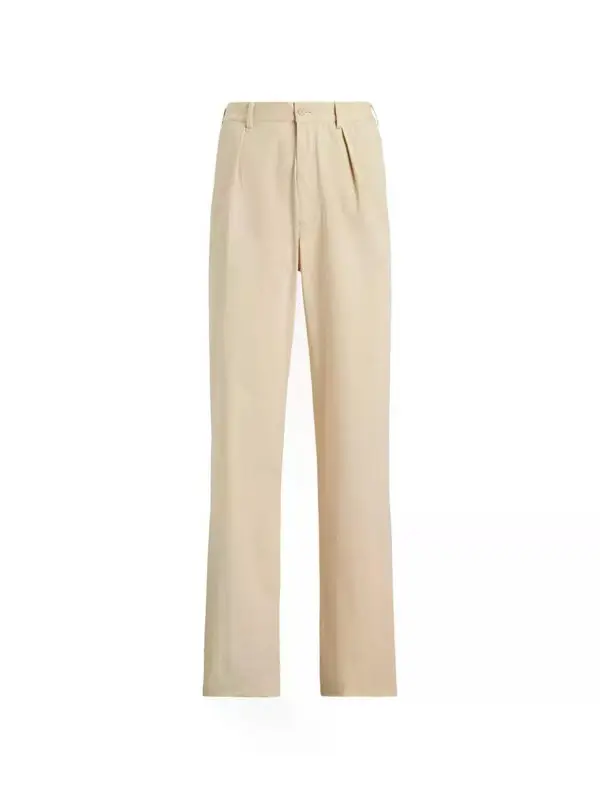 Ralph Lauren Purple Label Pleated-front Suede-trimmed Trousers - Neutrals