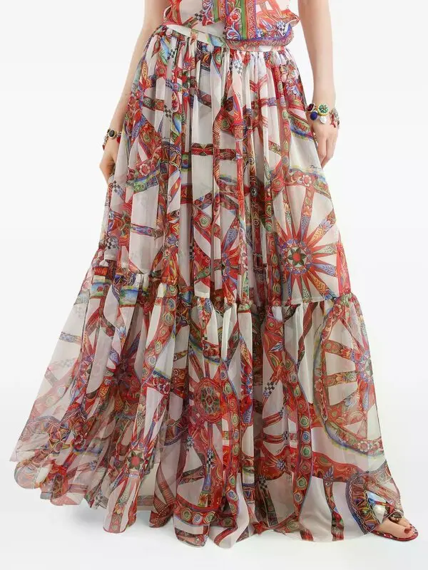 Dolce & Gabbana Carretto Print Silk Chiffon Skirt