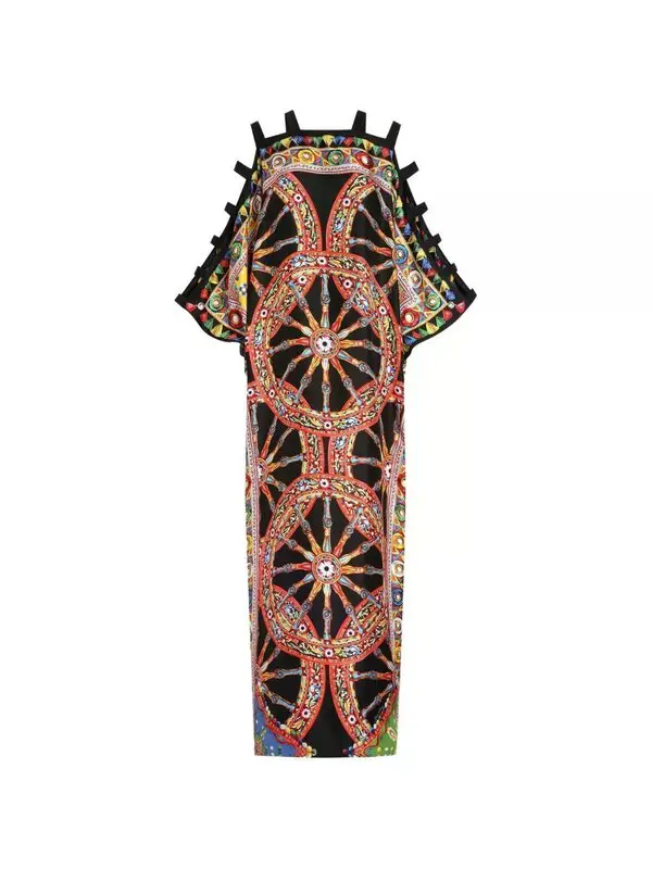 Dolce & Gabbana Carretto Print Silk Kaftan Dress - Black