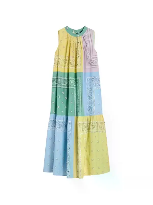 Max Mara Bandana Print Tiered Maxi Dress - Green