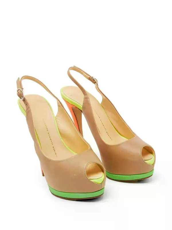 GIUSEPPE ZANOTTI Leather Peep-toe Slingback Pumps - Neutrals