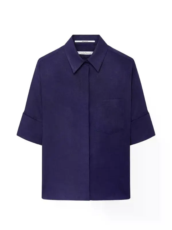 Another Tomorrow French Cuff Linen Blouse - Blue