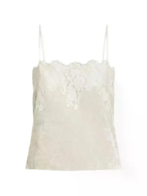 Alberta Ferretti Velvet Lace Trim Top - Neutrals