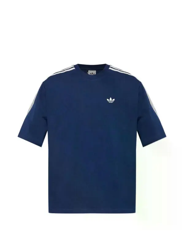 Adidas Logo-embroidered Stripe-detail T-shirt - Blue