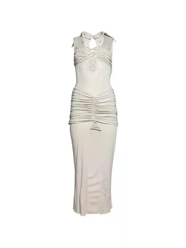 DI PETSA Beige Ruched Perforated Lace-up Sleeveless Dress - Neutrals