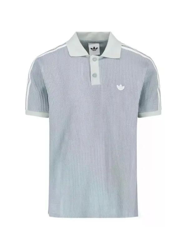 Adidas Waffle-knit Logo-patch Polo Shirt - Grey