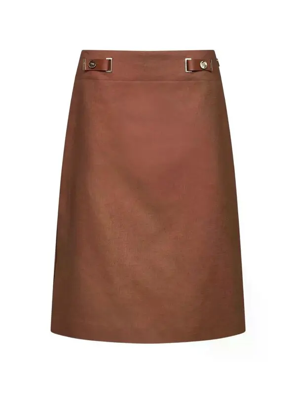 Fendi Leather Tab Side-slit Skirt - Brown