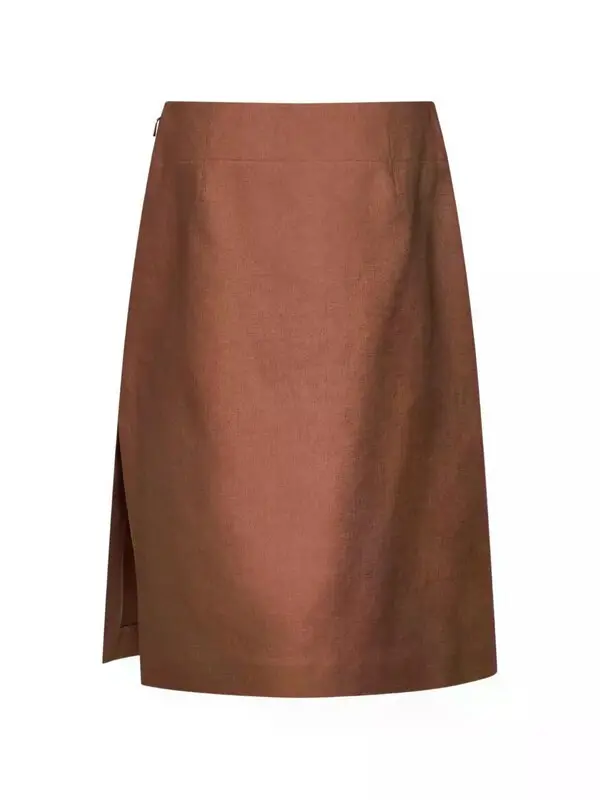Fendi Leather Tab Side-slit Skirt